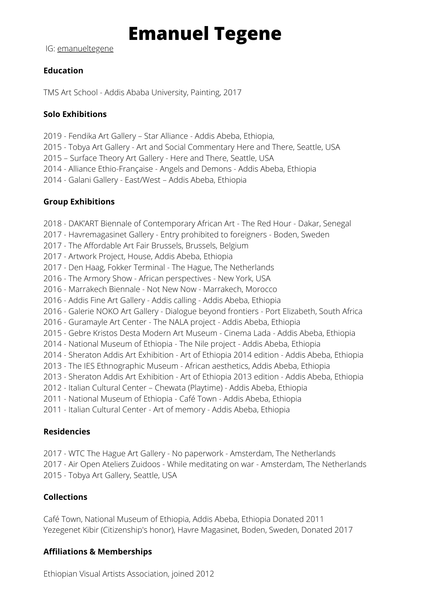 RESUME – Emanuel Tegene – Bwo Art